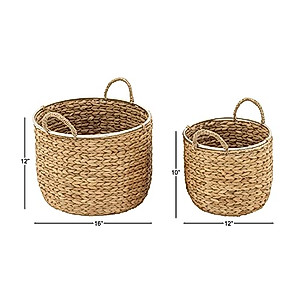 Deco 79 Seagrass Handmade Storage Basket with Handles, Set of 2 12", 16"W, Light Brown