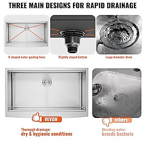 VEVOR 33 inch Farmhouse Kitchen Sink, 304 Stainless Steel Sink, Top Mount Single Bowl Kitchen Sinks with Ledge & Accessories, Household Dishwasher Sinks for Farm, Prep Kitchen, Garage and Bar Sink