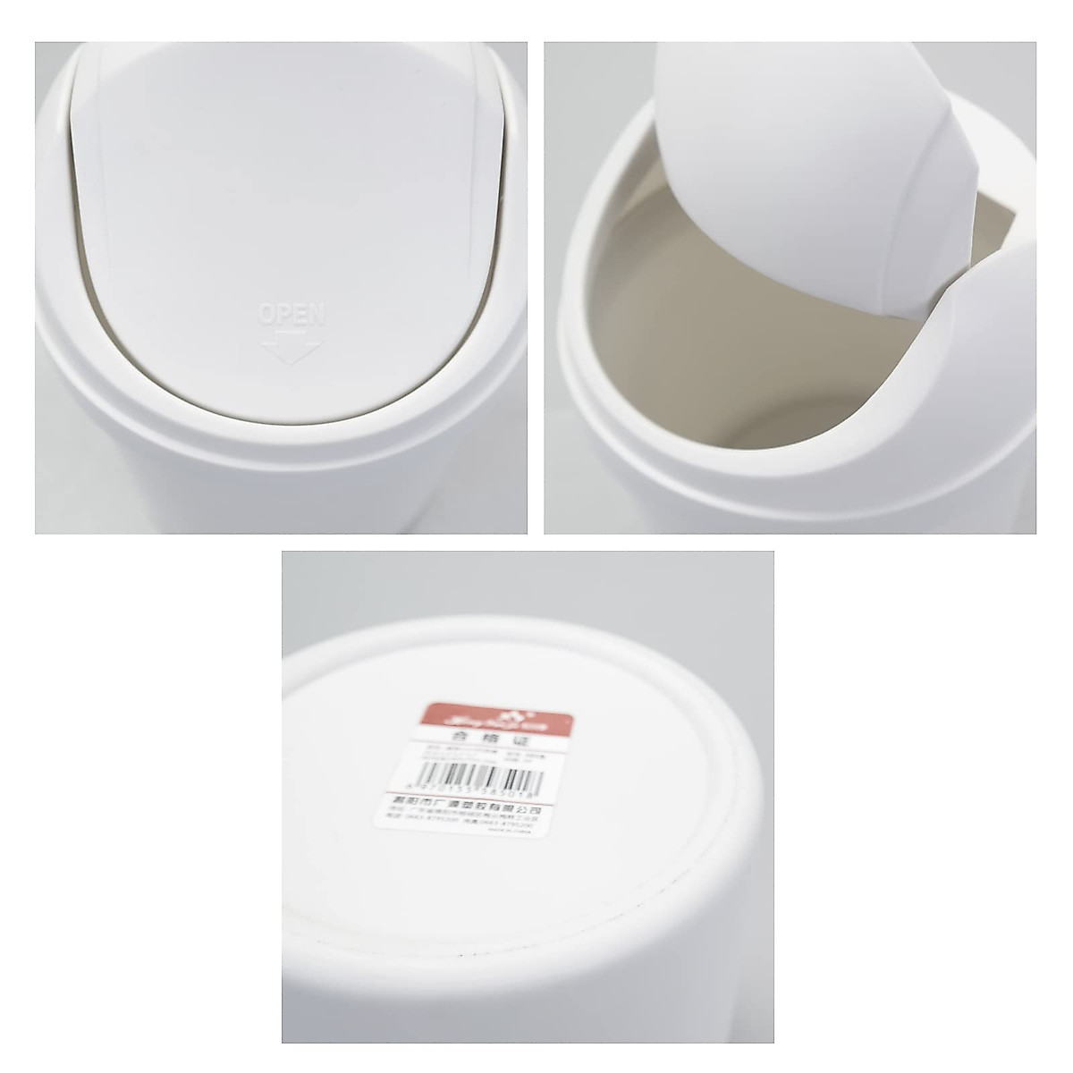 Eagrye 0.5 Gallon Tiny Desktop Trash Can, Mini Garbage Can with Swing Lid, White