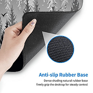 Abstract Misty Forest Mouse Pad Moon Birds Trees Gaming Mouse Pad XL Big Mouse Mat Full Desk Pad XXL Extended Mousepad Large Long Mouse Pad for Gamers Stitched Edges Non-Slip Rubber Base Mice Pad