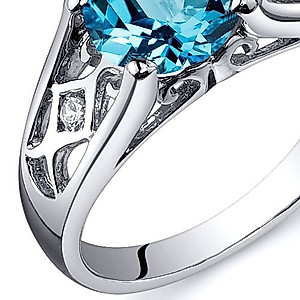 PEORA Swiss Blue Topaz Cathedral Ring Sterling Silver 1.75 Carats Size 6