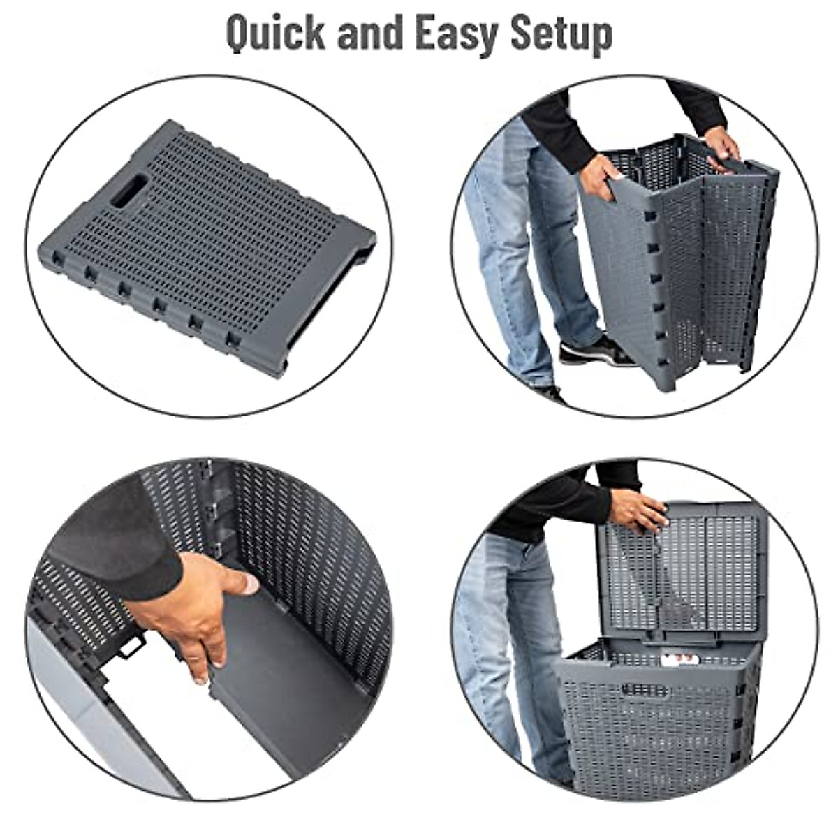 Mind Reader 61L Foldable Laundry Hamper, Clothes Basket, Lid, Wicker Design, Plastic, 18"L x 14.5"W x 21.25"H, Gray