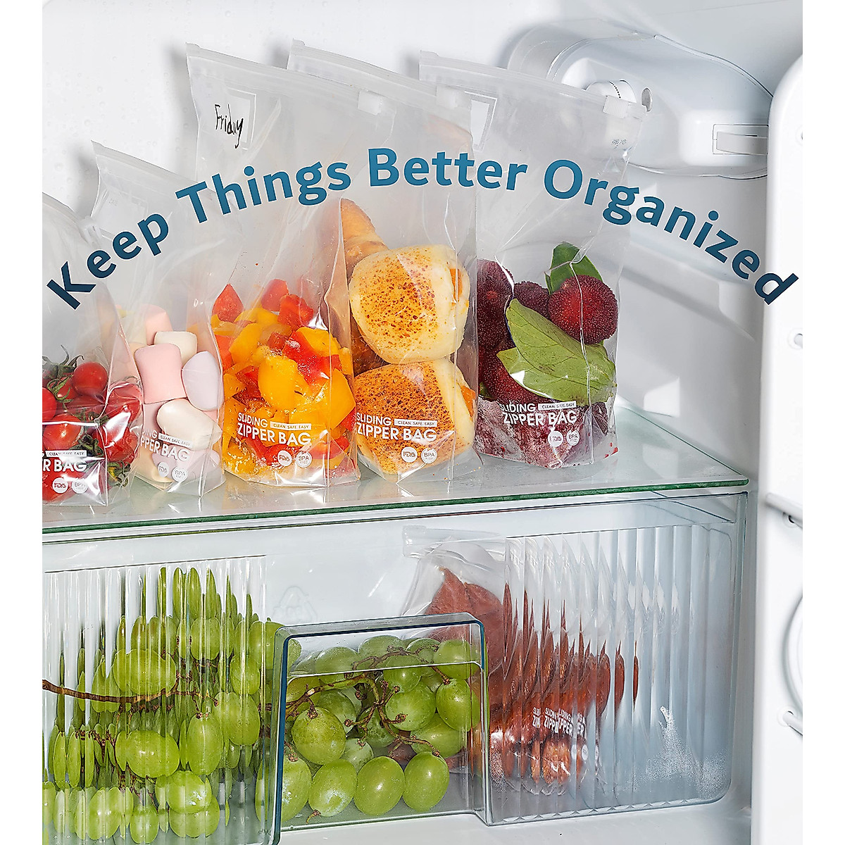 50 Slider Small Food Storage Bags, Expandable Bottom, Secure Slider Seal, BPA-Free, Easy Open On The Go for Snacks