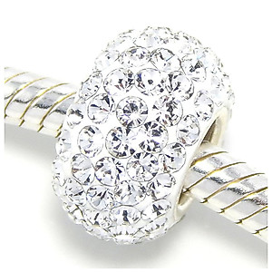 Adabele 1pc Real 925 Sterling Silver Hypoallergenic April Diamond Clear Birthstone Large Hole Bead Charm Swarovski Crystal Rhinestone fit Charm Bracelets Necklace Women Gift EC684-4