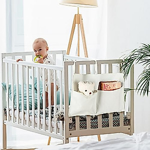 Windyun 4 Pcs Crib Organizer Hanging for Crib Hanging Storage Bag 2 Pockets Organizer Hanging Diaper Caddy Linen Diaper Holder Organizer Nursery Hanging Organizers for Baby Essentials Organization