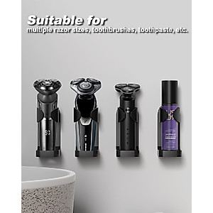 POANES Adjustable Electric Shaver Holder Wall Mount, 2-Pack Nailless Glue Razor Holder, Electric Toothbrush Holder, White Bathroom Shower Electric Shaver Holder