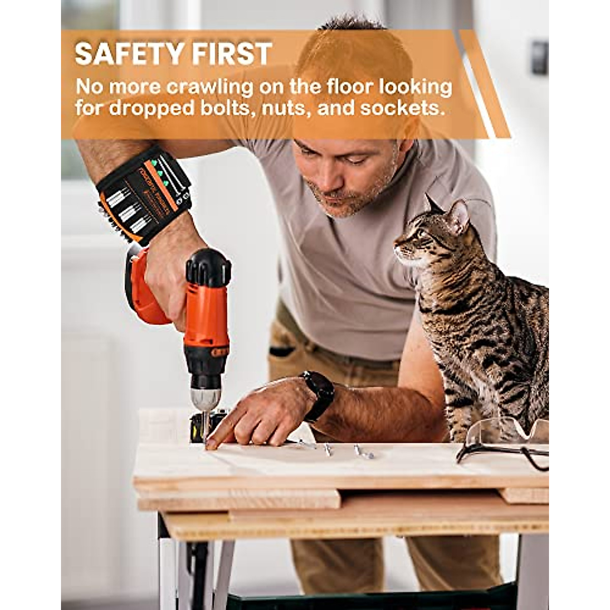 Magnetic Wristband Tools Valentines Day Gifts for Him, KFK Tool Belt with 15 Magnets for Holding Screws/Nails/Drill,Valentines Day Gifts for Men/Father/Dad/DIY Handyman/Husband Women