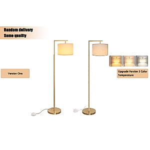FAGUANGAO 3-Color Temterapure Gold Floor Lamp, Mid Century Modern Floor Lamp, Brass Standing Lamp with Hanging Drum Shade for Living Room, Reading Room, Bedroom, Office (LED Bulb Included)