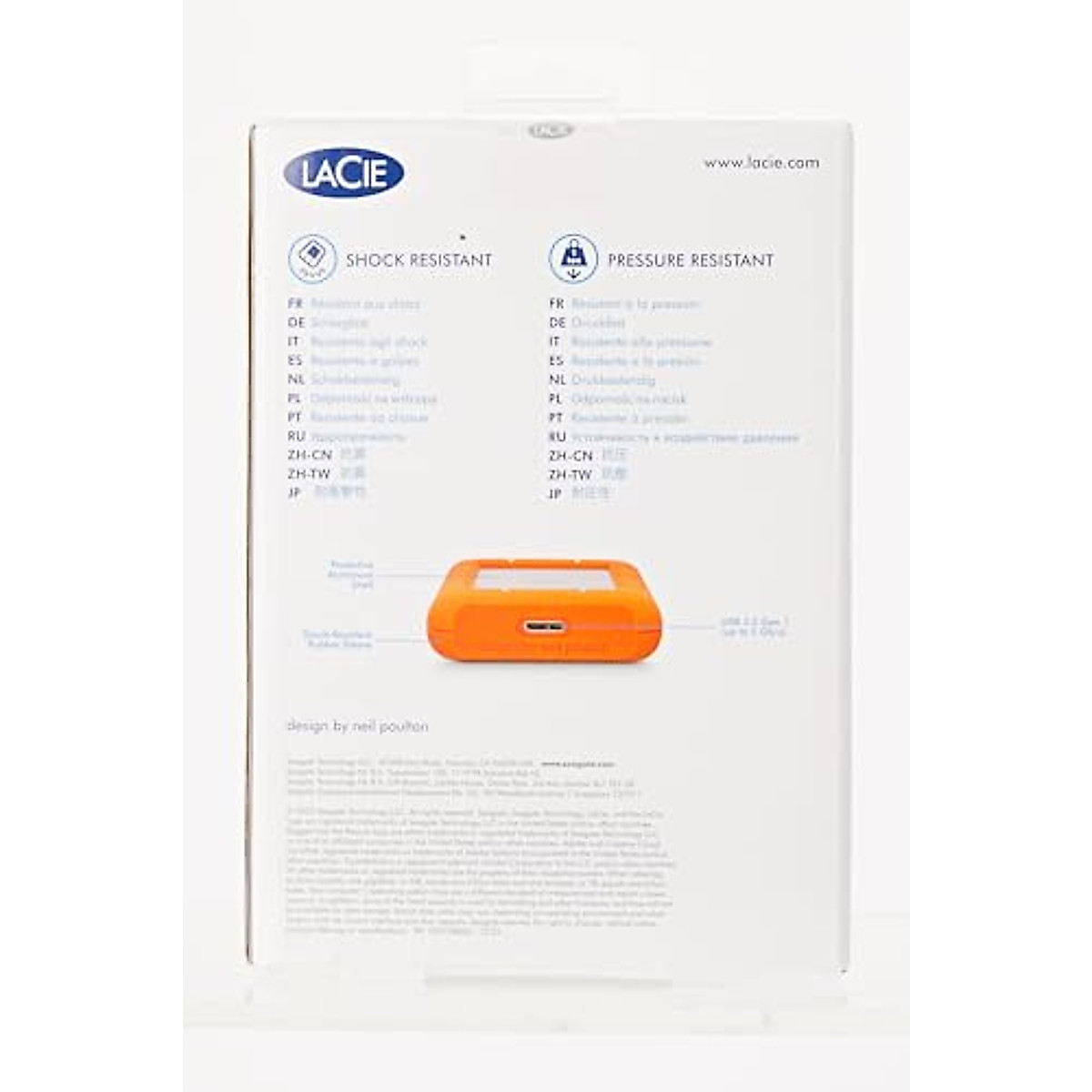 LaCie Rugged Mini, 5T,B USB 3.0 Portable 2.5 inch External Hard Drive for PC and Mac, Orange/Grey, with Rescue Services (STJJ5000400)