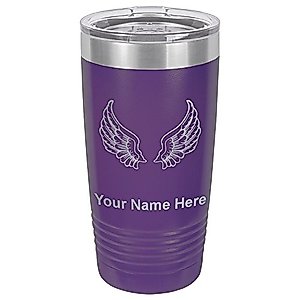 LaserGram 20oz Vacuum Insulated Tumbler Mug, Angel Wings, Personalized Engraving Included (Dark Purple)