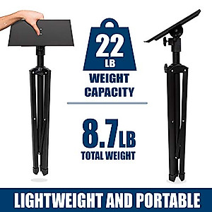 Mount-It! Tripod Projector Stand, Adjustable DJ Laptop Stand with Height and Tilt Adjustment, Portable Laptop Projector Table with Steel Tripod Base and Tray, Black