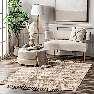 nuLOOM Tiegan Plaid Jute Tassel Area Rug, 5' x 8', Natural