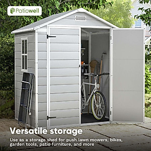 Patiowell 6x4 FT Plastic Outdoor Storage Shed-Perfect to Store Patio Furniture, GardenTools Bike Accessories, Beach Chairs and Lawn Mower, White & Grey