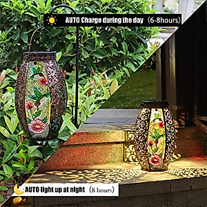 Outdoor Solar Lantern-Waterproof Hummingbird Hanging Metal Decorative Lights for Patio Table Garden Pathway Yard with Super Bright Warm White LED, Large Solar Panels, Auto On/Off