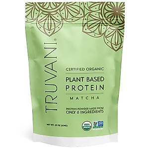 Truvani Vegan Matcha Protein Powder with Frother & Scoop Bundle - 20g of Organic Plant Based Protein Powder - Includes Portable Mini Electric Whisk & Durable Protein Powder Scoop