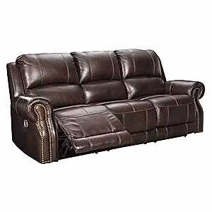Signature Design by Ashley Buncrana Traditional Power Reclining Sofa with USB Charging Port, Brown