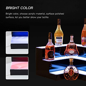 Corner LED Liquor Bottle Display Shelf, 20 in 3 Step LED Display Shelf DIY Mode Illuminated Bottle Shelf Color Changing with LED Color Remote Control High Gloss Black Finish for Home Party Bar