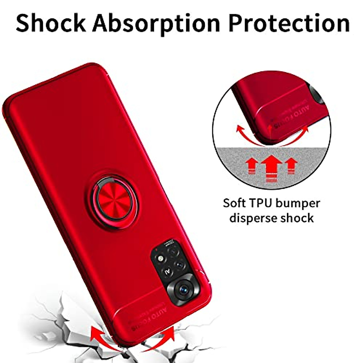 AKABEILA for Oppo A96 4G/Realme 9i/A36 4G/A76 4G/K10 4G/Realme 10T 5G Case Screen Protector Cover [with Tempered Glass Free] Carbon Fiber Silicone Bracket Phone Holder Shockproof Cases 6.59"