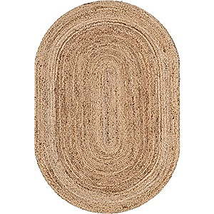 Unique Loom Braided Jute Collection Area Rug - Dhaka (4' 1" x 6' 1" Oval, Natural)
