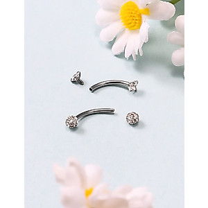 Dyknasz 40Pcs 16G Surgical Steel Daith Rook Earring 8mm 5/16" Curved Barbell Eyebrow Rings Belly Button Ring Piercing Jewelry for Women Men