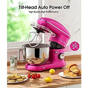 Facelle Stand Mixer, 660W 6 Speed Electric Kitchen Mixer with Pulse Button, Attachments include 6.5QT Bowl, Dishwasher Safe Beater,Dough Hook,Whisk & Splash Guard for Dough,Baking,Cakes,Cookie(Purple)