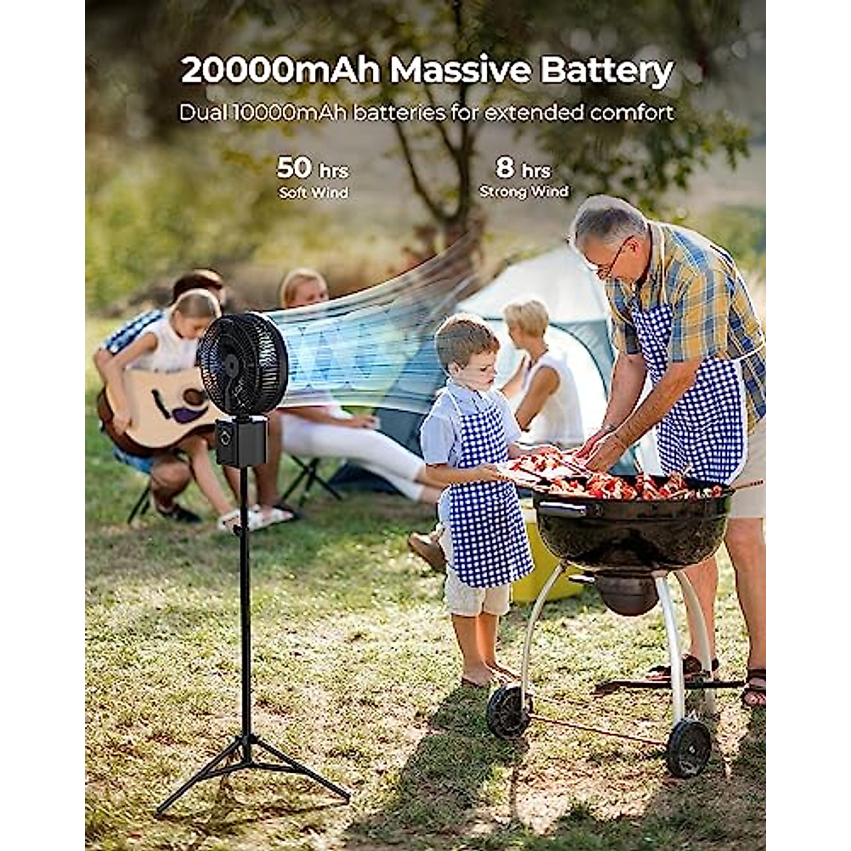 Airbition 10" Portable Pedestal Fan, 10000mAh Rechargeable Table Fan with 7 Speeds, Oscillating Standing Fan with Timer for Bedroom, Office, Camping