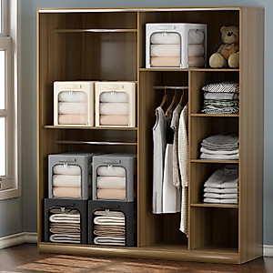 3Pack Clothes Storage Bins - Oxford Frame Storage Box Foldable Stackable Storage Organizer with 3 Openings Design, Metal Frame, Clear Window, Carry Handles (36L-15.7 * 11.8 * 11.8in, Grey)