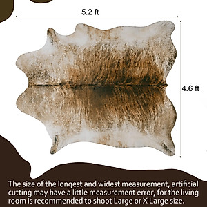 AROGAN Western Decor Faux Fur Cowhide Rug, 4.6 x 5.2 Feet Premium Animal Skin Cow Hide Rug, Sturdy Cow Print Rugs for Wall Decor, Western Floor Carpet for Bedroom Living Room, Brownish