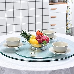 CLSQLXYJZC Dining Table Top Serving Plate, 12mm Thick Round Glass Turntable Lazy Susan, 360° Smooth Rotating Serving Plate, for Large Tabletop Serving Plate (Color : Clear, Size : 80cm (31.5inch))
