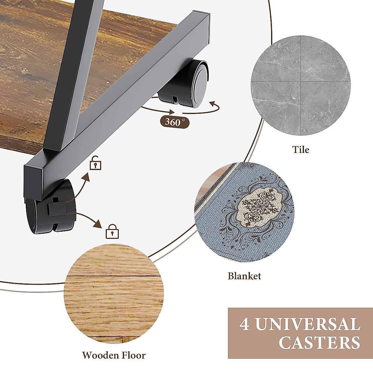 ZERDER Small Computer Desks with Power Outlet, Z-Shaped Home Office Desks for Small Space, Compact Study Desk with Keyboard Tray and Casters, Computer Workstation for Home and Office, Brown