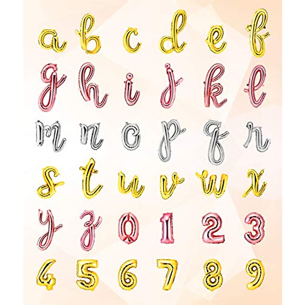 Envizins Custom Cursive Script Lowercase Gold, Rose Gold, Silver 16 inch Letter Foil Balloons, You Could Personalize a Phrase/Word/Number/Banner/Name. Straw and 32' Roll Ribbon Included