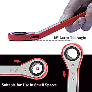 MacWork 5-Piece Offset Ratcheting Wrench Set ，Five Colors Reversible Universal Ratchet Double Ring Spanners,Professional Heat Treated Alloy Steel SAE Combination