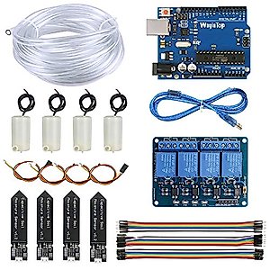 WayinTop Upgrade Automatic Irrigation DIY Kit Self Watering System for Garden Plant, Development Board + 4pcs Soil Moisture Sensor + 4 Channel Relay + 4pcs Water Pump + 5M Vinyl Tubing + Jumper Wire