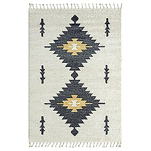 Abani Contemporary Southwestern Print 5'3" x 7'6" (5'x8') Area Rug - Non-Shed Yellow & Grey Rugs Living Room Rug