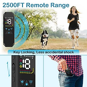 Dog Training Collar for Large Dog, Dog Shock Collar, 4 Training Modes Beep,Vibration,Electric Shock,Dog Finder,Rechargeable IP67 Waterproof E-Collar with Remote 2500FT
