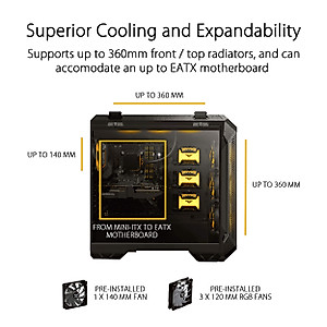 ASUS TUF Gaming GT501 Mid-Tower Computer Case for up to EATX Motherboards with USB 3.0 Front Panel Cases GT501/GRY/WITH Handle