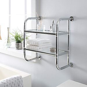 Organize It All 2 Tier Chrome Pipe Mounted Tempered Glass Bathroom Storage Shelf