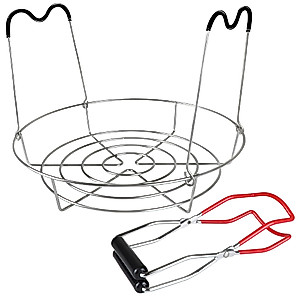 KORCCI 12in Stainless Steel Canning Rack with Contour Handles, Holds 7 Pint or 6 Quart Jars in Pressure Canner Pot