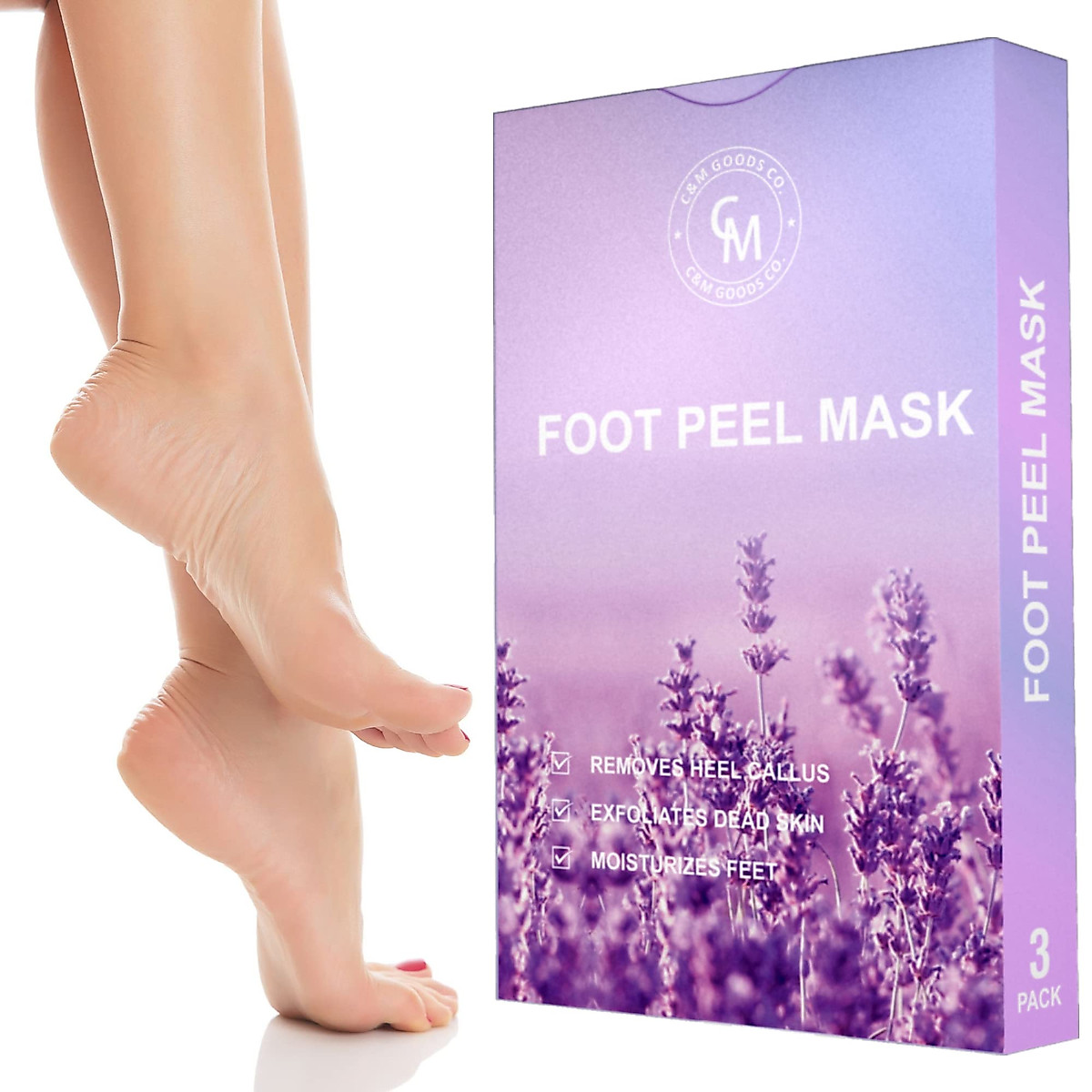 Foot Peel Mask by C&M Goods Co, Callus Remover for Feet 3 Pack of Foot Exfoliator Peeling Mask, Repairs Cracked Heels, Dead Skin, Baby Soft Smooth Touch Feet, Foot Callus Remover for Men and Women