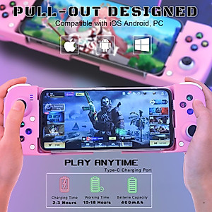 Megadream Mobile Game Controller Gamepad for iPhone iOS Android PC: Works with iPhone 15/14/13/12/11/X, iPad, Samsung Galaxy, TCL, Tablet, Call of Duty, Roblox - Directly Play (Pink)