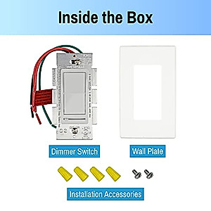 CLEANLIFE Single Pole LED Dimmer Switch - Modern, Low Profile TRIAC Dimmer Light Switch - 3-Way Rocker - Universally Compatible with All UltraLux Light Fixtures - Light Switch Cover Plate Included