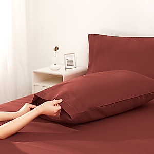 Horbaunal Rust Queen Size Sheet Set - 6 Piece Luxury 1800 Thread Count Bedding Sheets & Pillowcases - 16 Inch Deep Pocket Microfiber Bedding Set - Soft & Wrinkle Bed Sheets