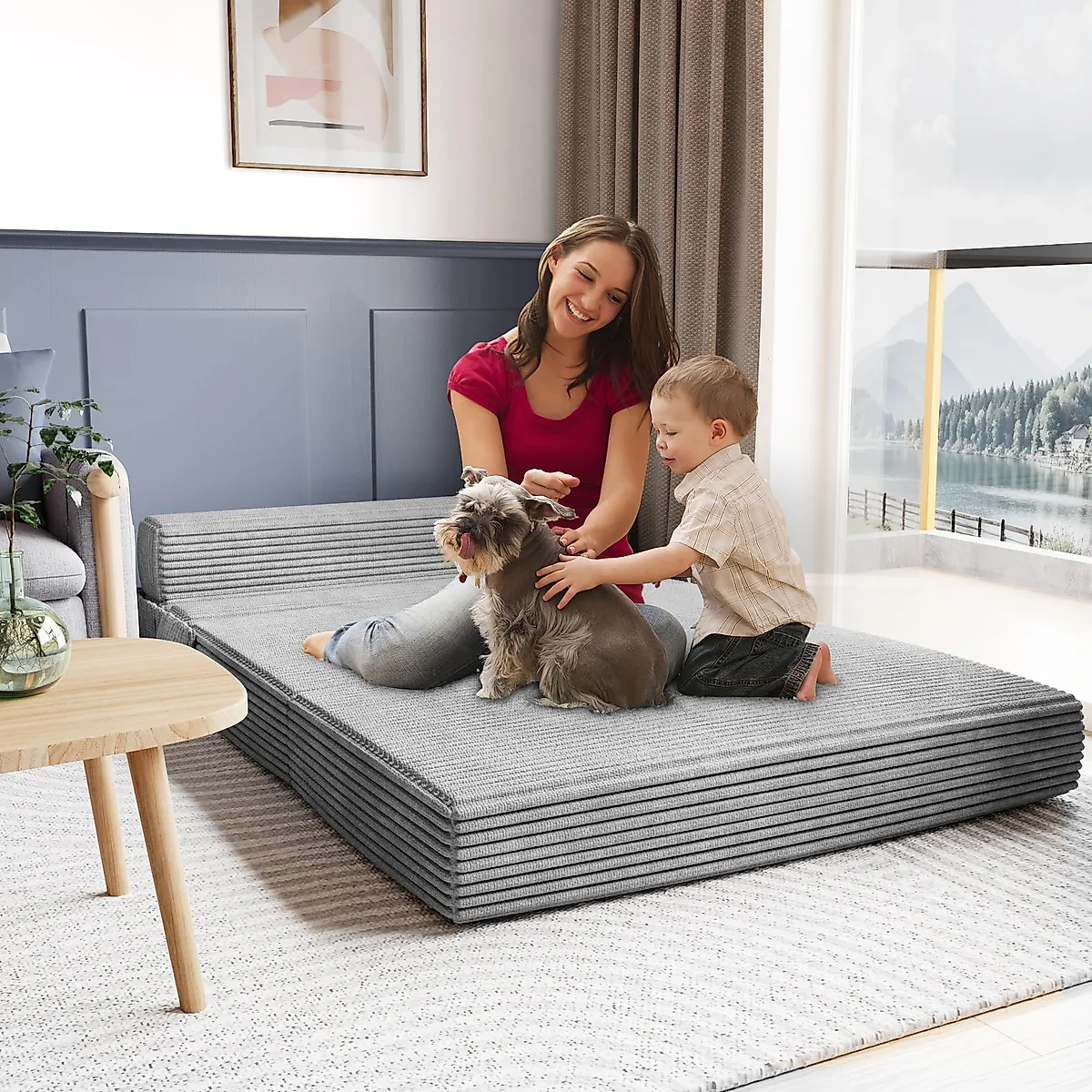 Slumbrae Folding Sofa Bed, 6" [Twin] Foldable Sofa Mattress with Back Support & Fixed Velcro for Living Room & Office, Grey, 75" * 38"