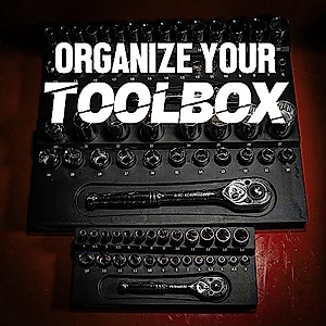 TOOL BAGGY Magnetic Socket Toolbox Organizer - Useful Ratchet Holder - 3 Organization Trays 1/2, 3/8, 1/4 Inch Drive - Metric Socket holders - Organizers for Garage Mechanics - Cool Gifts for Men