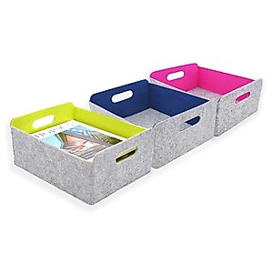 Welaxy storage baskets Felt Foldable Cube bin Shelf Bins Organizer Felt box for Kids Toys Magazine Books Clothes for Office Bedroom Closet Babies Nursery (green + Hot pink + Classic Blue)
