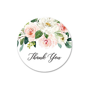 40 cnt Blush Floral Thank You Stickers - Favor Stickers - Thank You Labels and Seals (Black)