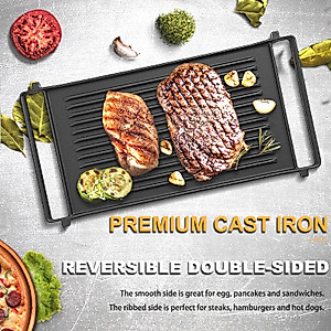 Upgraded WB31X24998 WB31X24738 Griddle Replacement for GE Stove Parts, JXGRILL1 Reversible Cast Iron Center Griddle Plate for GE Gas Range Cooktop Parts Stove Top Burner Griddle Pan Flat Top 1 Pack