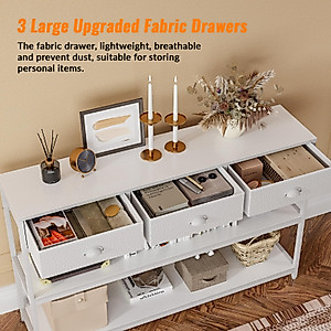 White Long 47" Console Sofa Table with 3 Drawers, Entryway Table with 3-Tier Storage Shelves, Display Shelf for Entry Way, Hallway, Couch, Living Room, Kitchen, Foyer