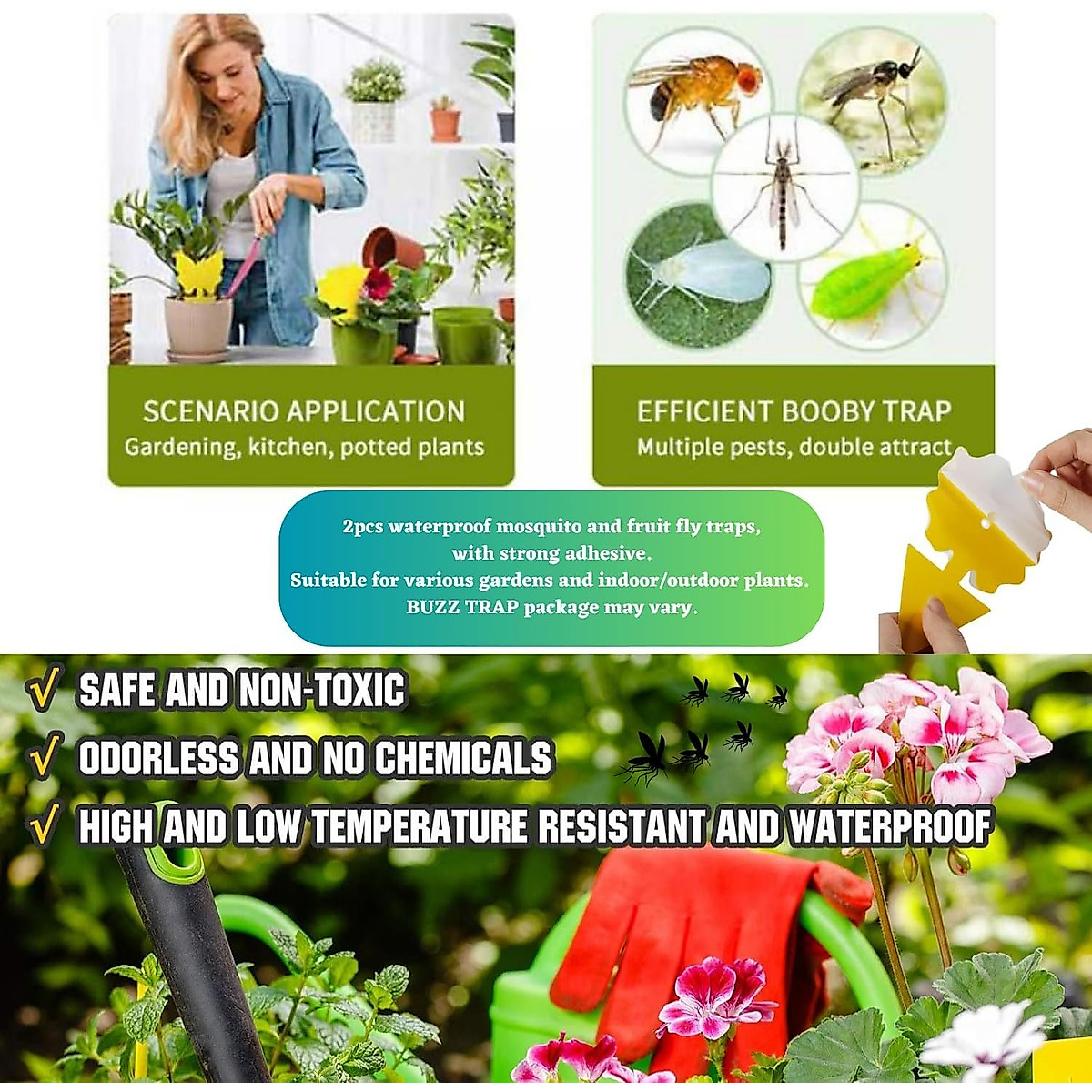 Flying Insect Trap Indoor Fly Trap, Fruit Fly Traps, Plug in Bug Light Trap for Gnat Moth for Mosquito, Flies Fruit Flies, Moth Gnat, fly traps for home 1 Device + 4 REFILLS + 2 of yellow garden traps