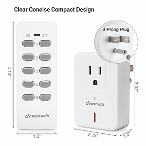 DEWENWILS Remote Control Outlet Plug Wireless On Off Power Switch, Programmable Remote Light Switch Kit, 100ft RF Range, Compact Design, ETL Listed, White (2 Remotes + 5 Outlets Set)